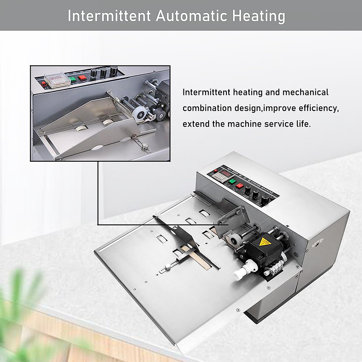 INTSUPERMAI Solid-Ink Coding Continuous Printing Machine Wheel Label Coding Date Paper Printer (Stainless Steel Widen)