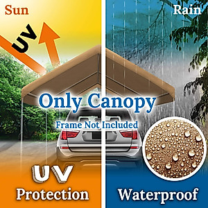 BenefitUSA Canopy ONLY 10'x20' Carport Replacement Canopy Outdoor Tent Garage Top Tarp Shelter Cover w Ball Bungees (Tan)