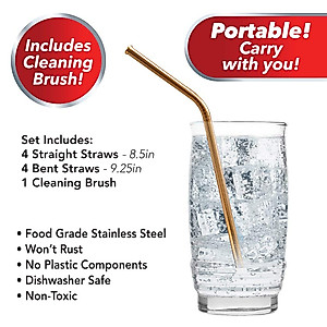 BulbHead Red Copper Straws, Assorted Straight & Bent, 8 Count