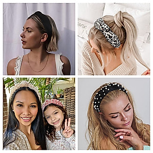 WOVOWOVO Headbands for Women Girls Thick Turban Velvet Knotted Headband Wide Pearl, Top Knot Head Bands for Women’s Hair Band, 6Pcs