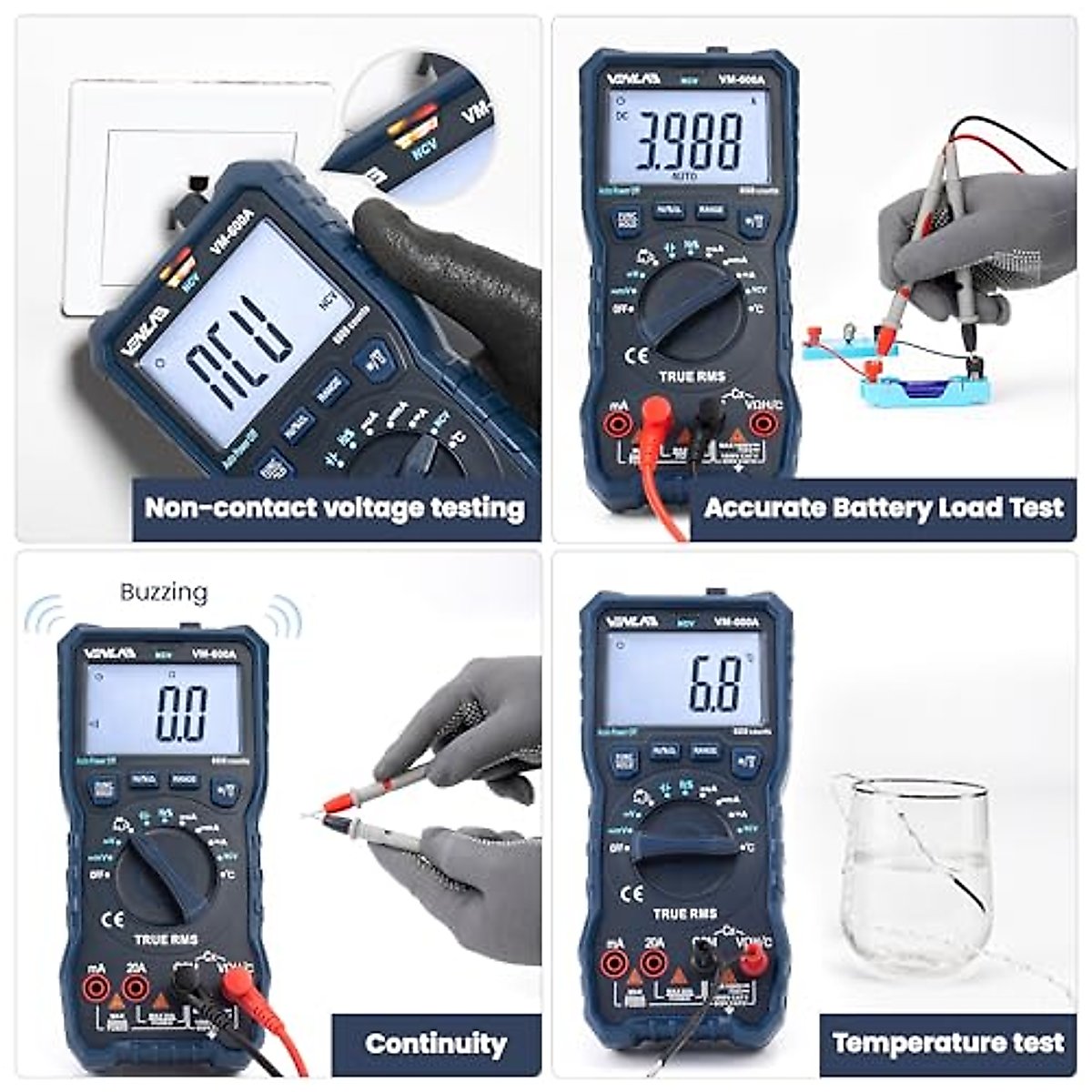 VENLAB Digital Multimeter TRMS 6000 Counts Volt Amp Meter Ohm Auto-Ranging Multimeter Tester with NCV,Measures Voltage Current Resistance Diodes Continuity Duty-Cycle Capacitance Temperature