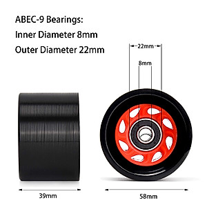TOBWOLF 8 Pack 58mm x 39mm, 95A, Indoor Quad Roller Skate Wheels for Roller Derby Speed Skating, Artistic, Jam, Rink & Rhythm Skates, PU Wear-Resistant Wheels Double-Row Roller Skates Accessories