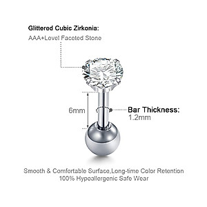 Mayhoop 16g Cartilage Earring Stud Hoop Tragus Stud Forward Helix Earrings Rook Daith Conch Stainless Steel Piercing Jewelry