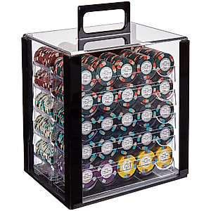 MBGBrybelly Monaco Club Poker Chip Set in Acrylic Carry Case - Casino Clay Composite 13-Gram Quality Poker Chips - Display and Transport Your Collection - Heavy-Duty Protection (1000 ct.)