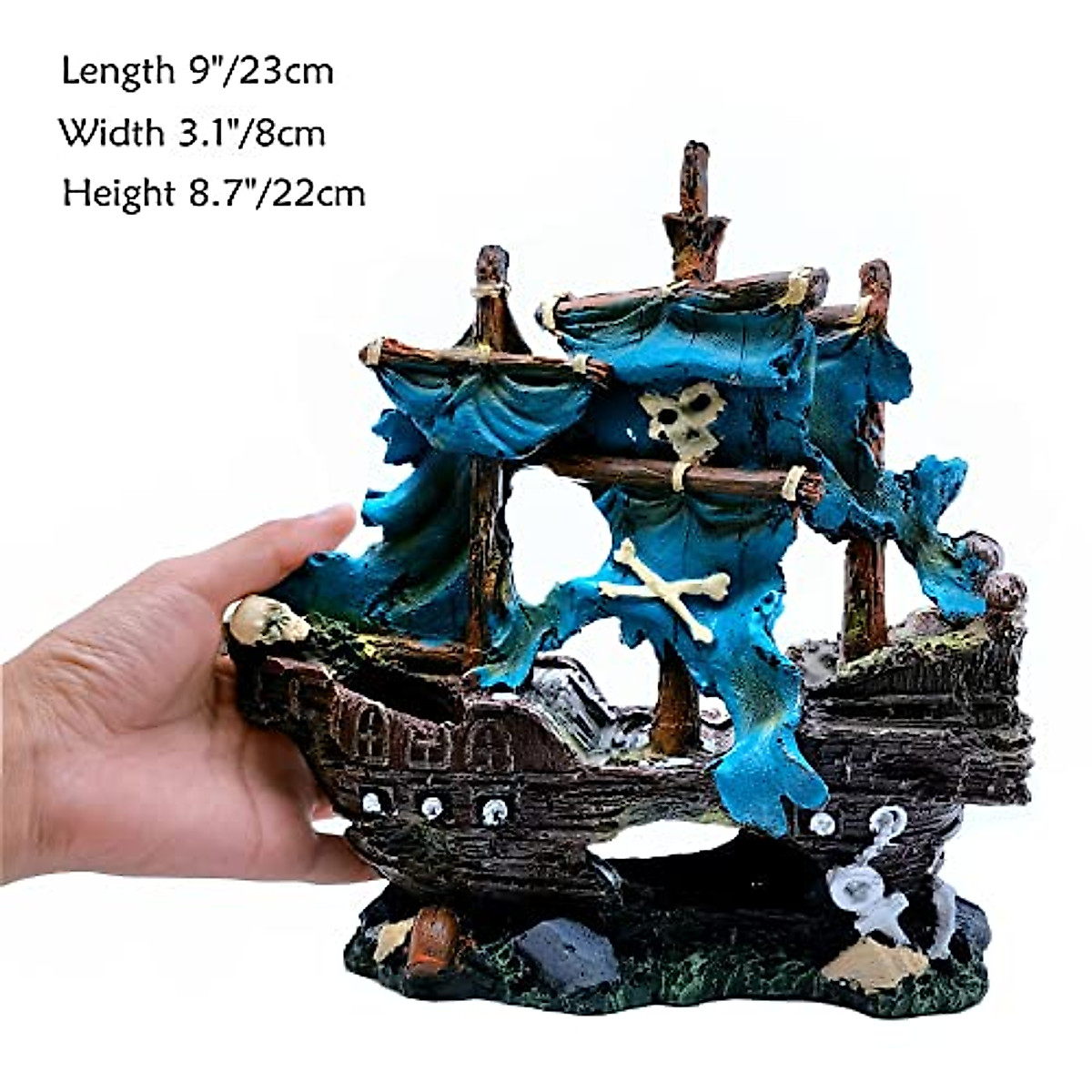 M2cbridge Antique Roman Column Ruins European Castle Aquarium Decorations Fish Tank Hideout Rocks (Blue Pirate Shipwreck)