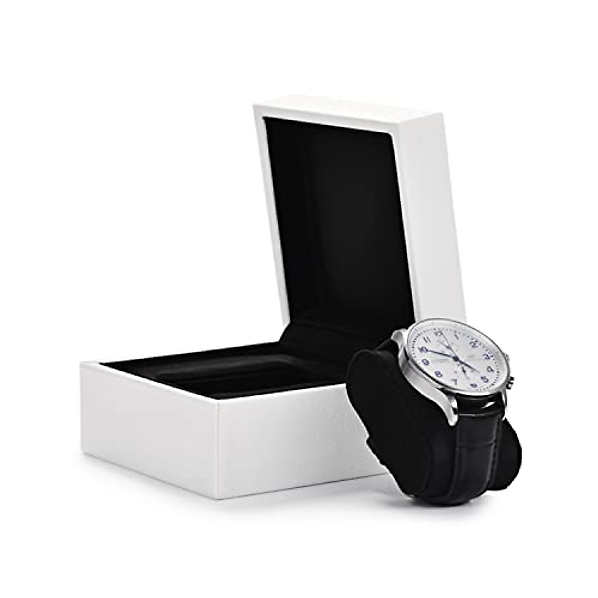 Woodten PU Leather Watch Gift Box Premium Single Wristwatch Storage Case with Removable Pillow(White)