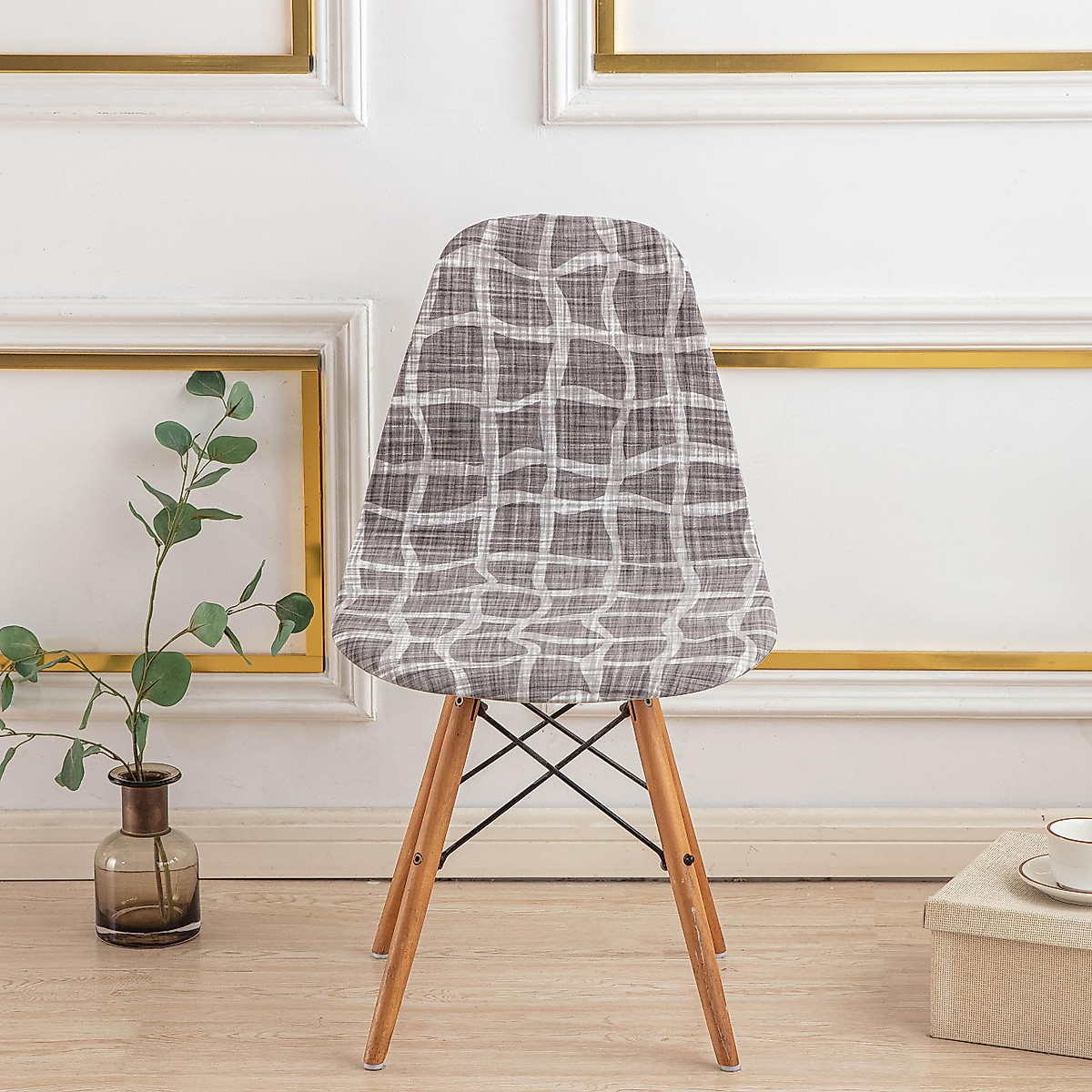 CRFATOP Printed Mid Century Modern Dining Chair Slipcovers Stretch Shell Chair Cover Lounge Armless Chair Cover for Kitchen, Office, Dining Room and Living Room, Set of 2,03