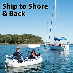 Sea Eagle SE9 Lightweight Inflatable Motormount Boat with Inflatable Floor, 5' Oar Set, Boat Bag, Electric Pump, 2 Seats Great for Boating, Motoring, Rowing, Fishing & Yacht Tending (Startup)