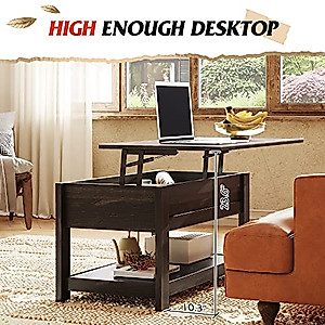 WLIVE Modern Lift Top Coffee Table,Rustic Coffee Table with Storage Shelf and Hidden Compartment,Wood Lift Tabletop for Home Living Room,Black.