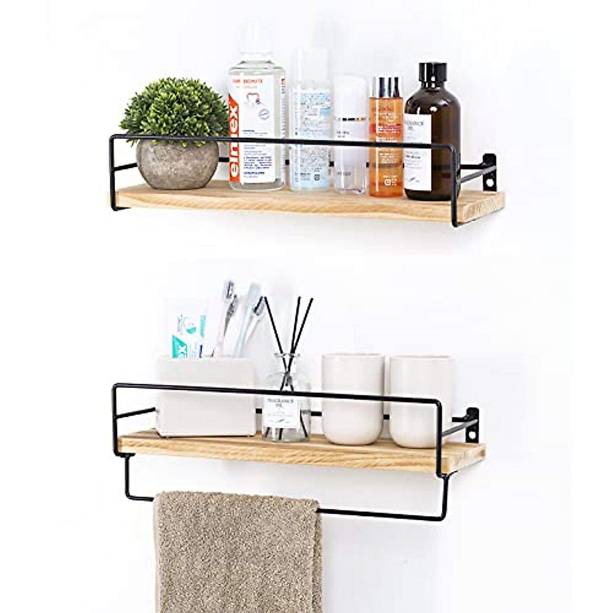SODUKU Floating Shelves Wall Mounted, Wall Wood Storage Shelf for Kitchen Bathroom Bedroom Set of 2 Carbonized Black