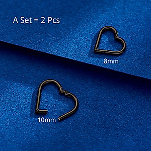 Viallct 2 Pcs 16G Heart Daith Piercing Jewelry Stainless Steel Heart Shaped Clicker Rook Hoop Tragus Ring 10mm 8mm Cartilage Helix Earring for Women