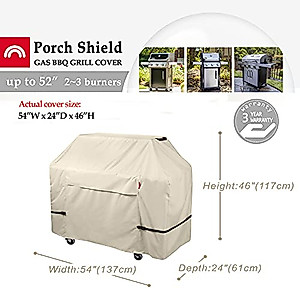 Porch Shield 54W x 24D x 46H inch Premium Gas Grill Cover Up to 52 inch - Waterproof 600D BBQ Covers for Weber, Brinkmann, Char-Broil and More, Light Tan