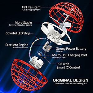 Flying Orb Ball Toys Soaring Hover Pro Boomerang Spinner Hand Controlled Mini Drone Globe Shape Spinning, Safe for Adults Kids Indoor Outdoor by Lematrix (Red)