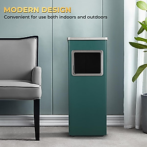 POWLAB Trash Can Outdoor Waste Container Square Stainless Steel Trash Can with Removable Inner Bucket for Disposal Commercial Waste Container 9.45‘’ x 9.45‘’ x 24.02‘’-Green