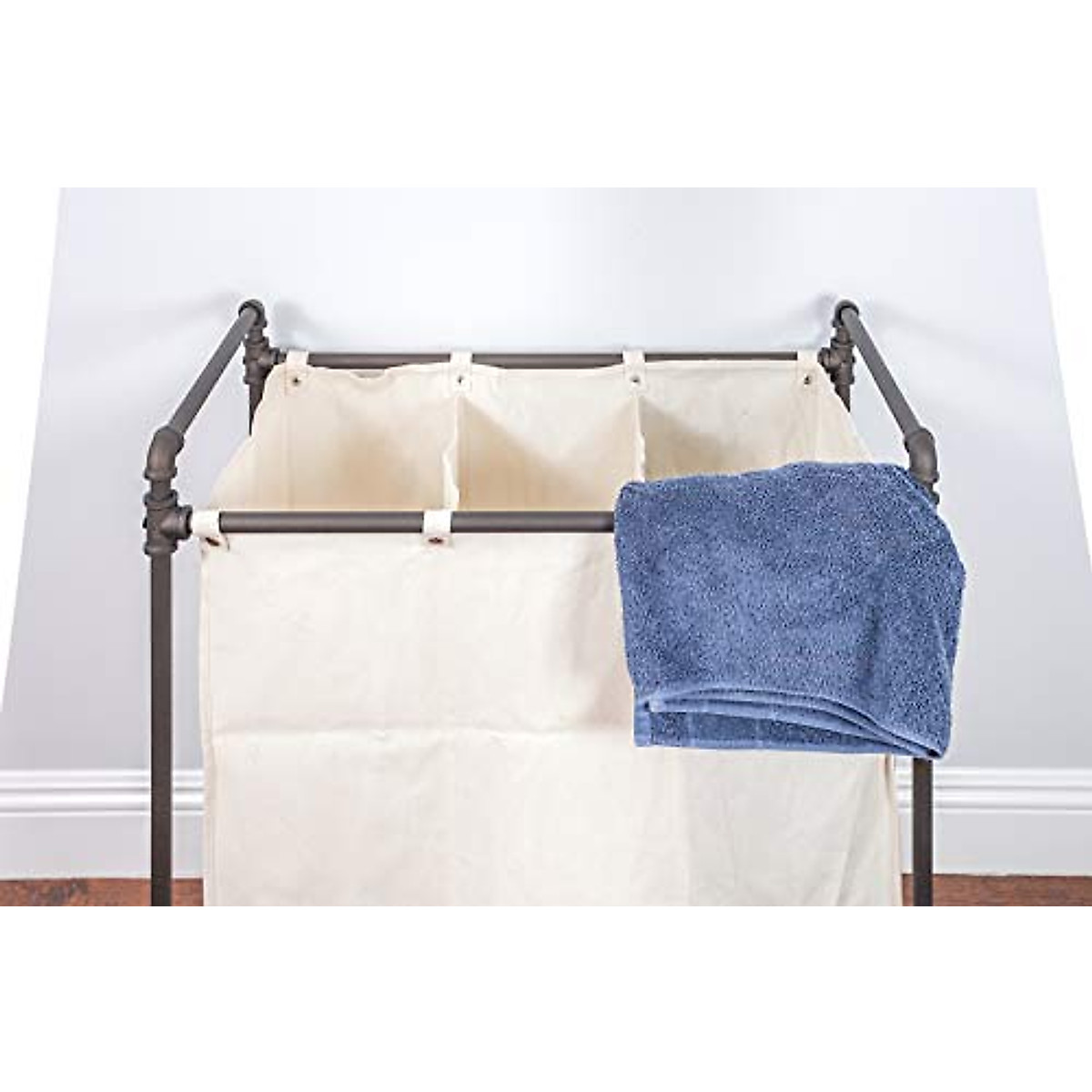 Real Home Innovations 028-28003 Modern Industrial Style 3 Section Laundry Sorter, 33.24” W x 17.10” D x 30.50”H, Satin Pewter