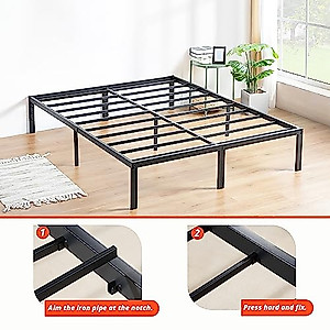 PrimaSleep 18 Inch Heavy Duty Steel Slat Anti-Slip Support, Easy Assembly Platform Bed frame, Noise Free Steel Mattress Foundation, Maximum Storage, No Box Spring Needed, Black, Full Size