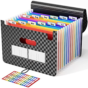 ABC life Accordian File Organizer 13 Pockets,Expanding File Folder/Portable A4 Letter Size Filling Box, Expandable Desktop Accordion Folder, Plastic Paper Document Coupon Organizer with Colored Labels