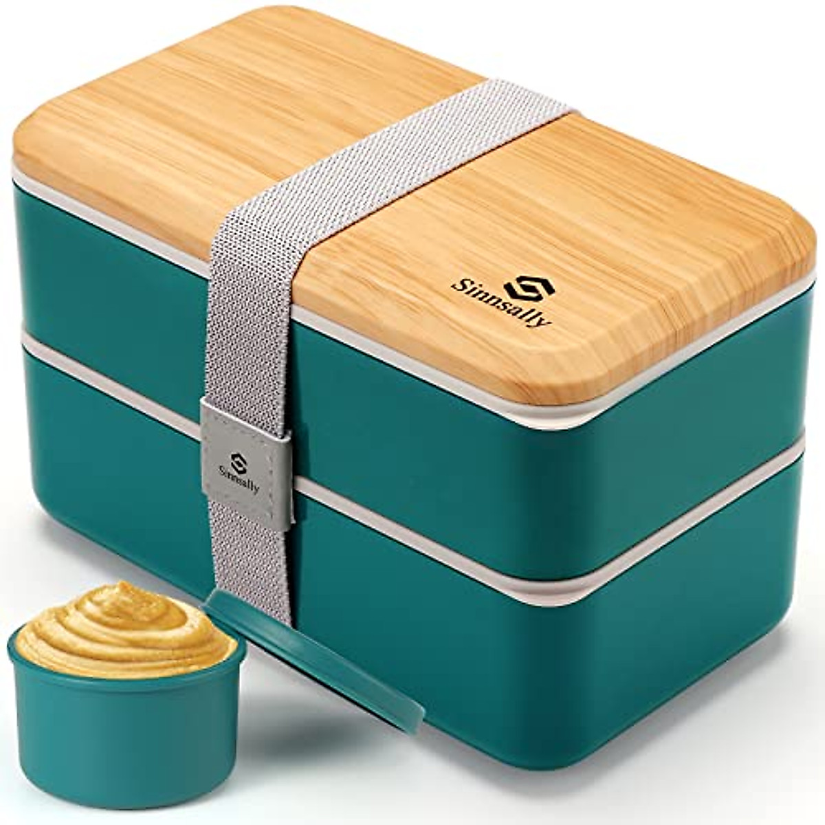 Bento Box Adult Lunch Box,2 Stackable Japanese Lunch Containers for Kids/Women with Compartments(47oz),Modern Containers with Utensil Set,Leak-Proof Lunchbox,Rectangle(Nordic Green)