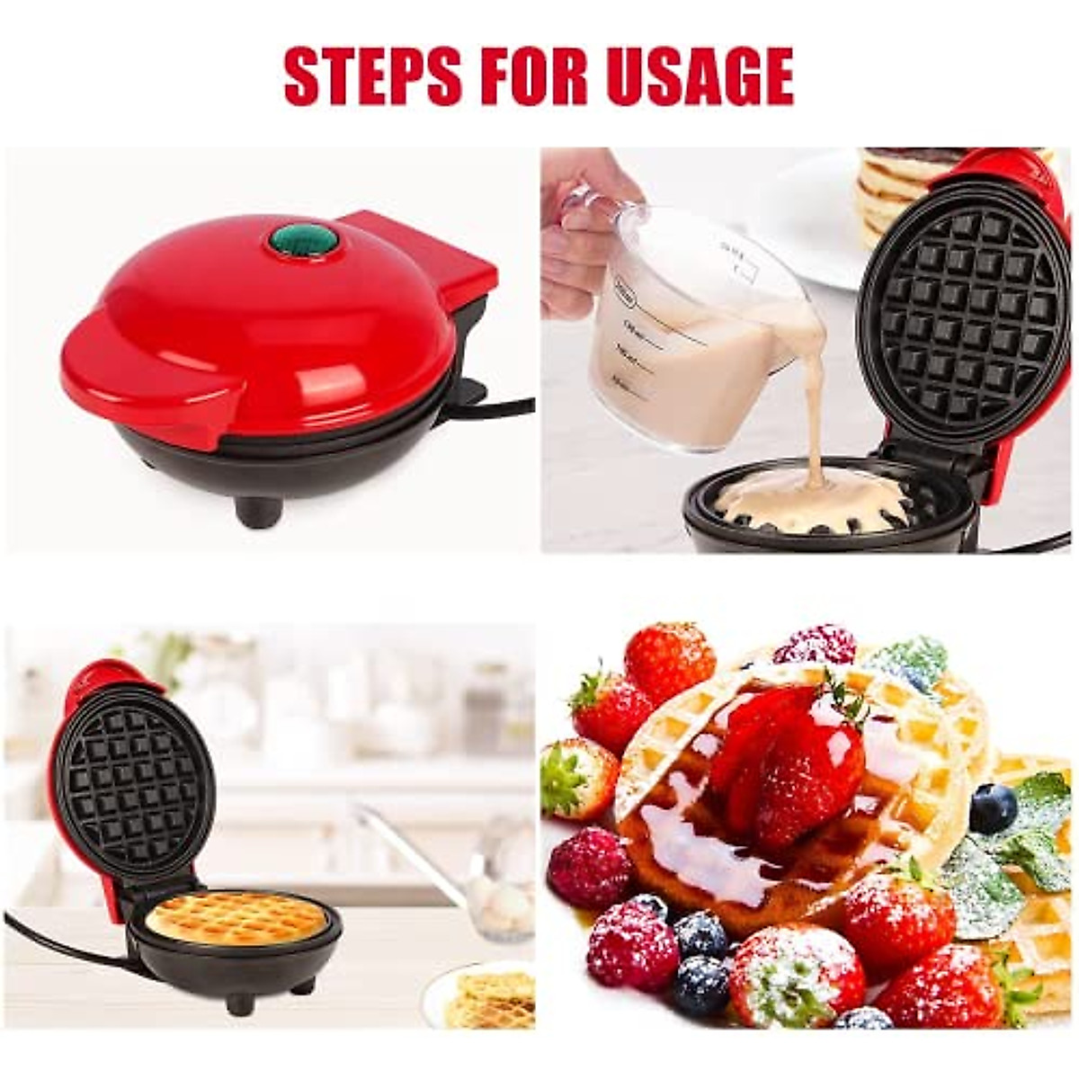 Mini Waffle Maker,Portable Electric Non-Stick Waffle Iron, Round Waffle Maker Grill Machine for Single Waffle, Cookies, Eggs Individual Waffles Anywhere for Breakfast.