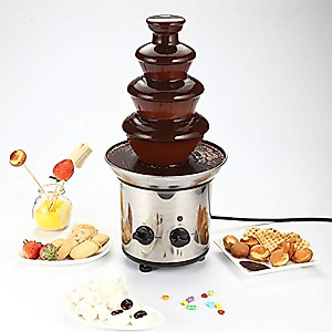 CHOLISM Chocolate Fondue Fountain Machine, 4 TIER 3-Pound Capacity Stainless Steel Fondue Fountain for Chocolate Nacho Cheese, BBQ Sauce, Ranch, Liqueurs
