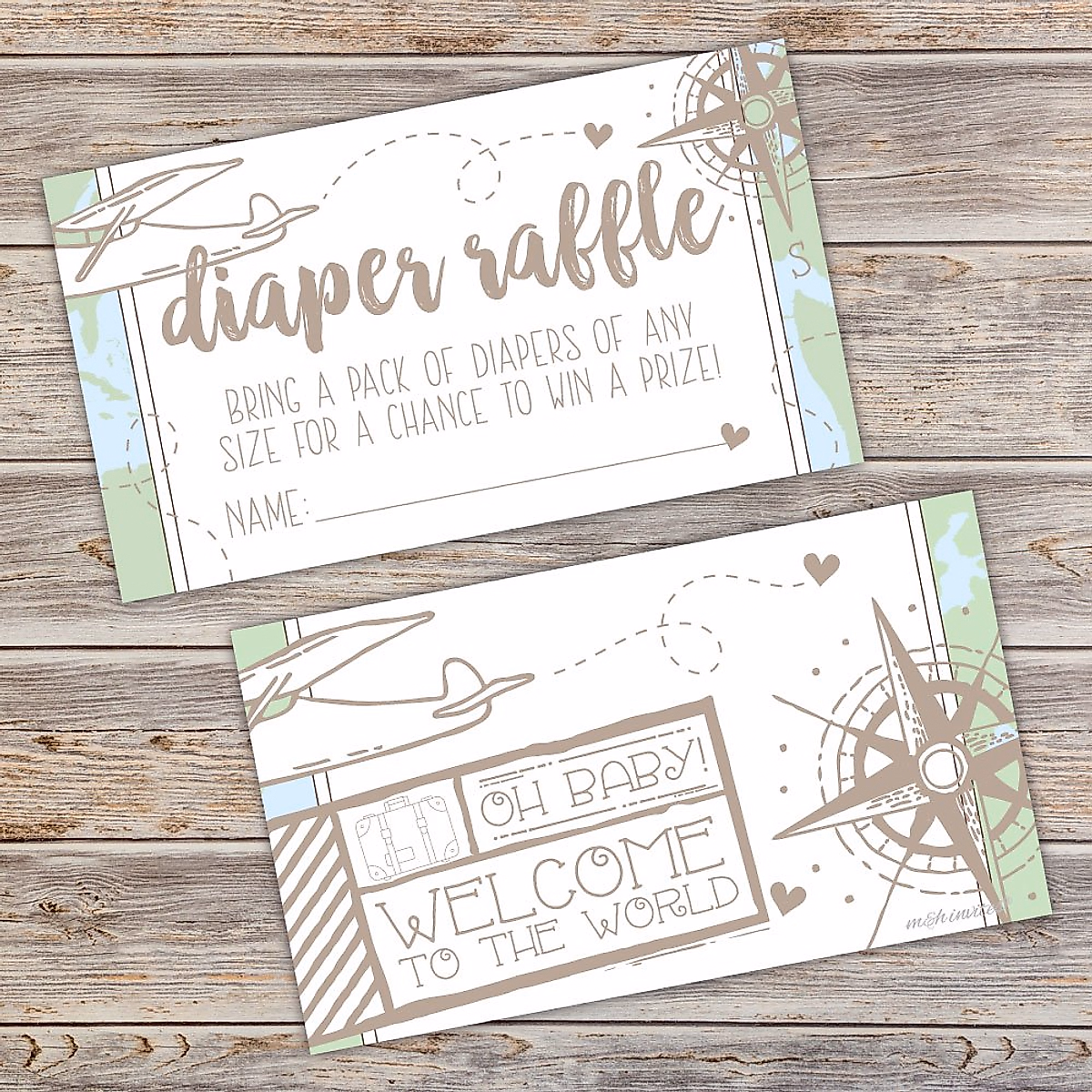 50 Adventure Awaits Diaper Raffle Tickets for Baby Shower - Invitation Inserts