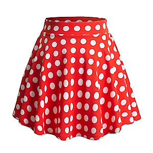 MBJ WB211 Women's Basic Versatile Stretchy Flared Skater Skirt for Girl S RED_Polka