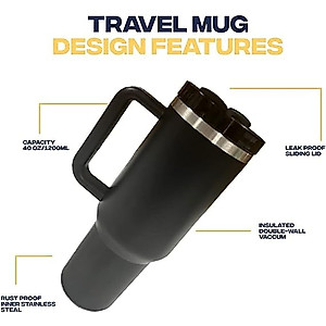 40 oz tumbler with straw lid handle, stainless steel insulated bottle, travel mug for hot and cold drinks, keeps 8 hours hot and 12 hours cold, simple and modern (Stainless Steel)
