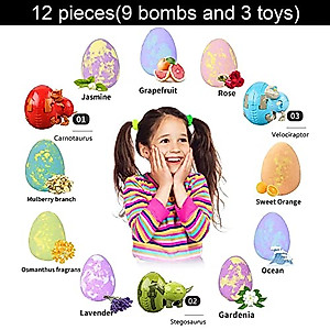 Bath Bombs for Kids with Toys Inside Surprise, Dino Egg Bath Bomb Kit with Dinosaur Toy Organic and Natural Bubble Bath Fizz Spa Bath Set Gift, for Birthday Easter Christmas Boys and Girls Gifts