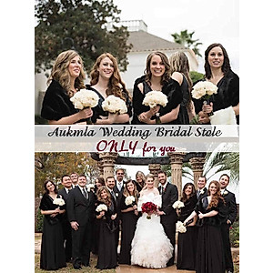 Aukmla Faux Fur Shawl Wedding Fur Wraps and Shawls Bridal Fur Stole Winter Cape Shrug for Brides and Bridesmaids (Black)