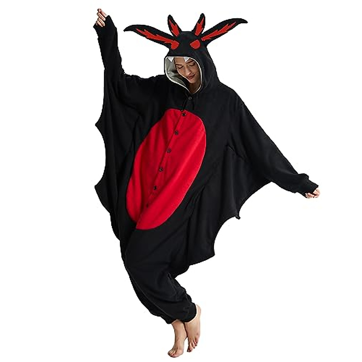 Kgromfy Mothman Onesie Adult Jumpsuit Pajamas Halloween Animal Cosplay Costume One-piece Sleepwear Homewear for Women and Men Black Flat Eye S