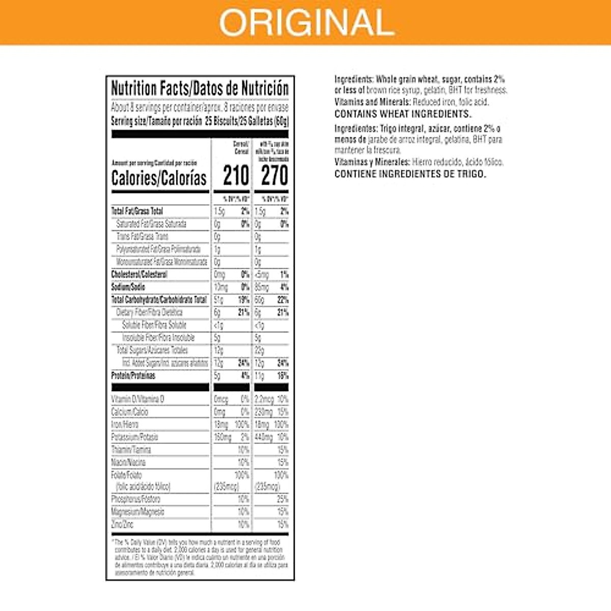 Kellogg's Frosted Mini-Wheats Cold Breakfast Cereal, High-Fiber, Whole Grain, Original, 18oz Box (1 Box)