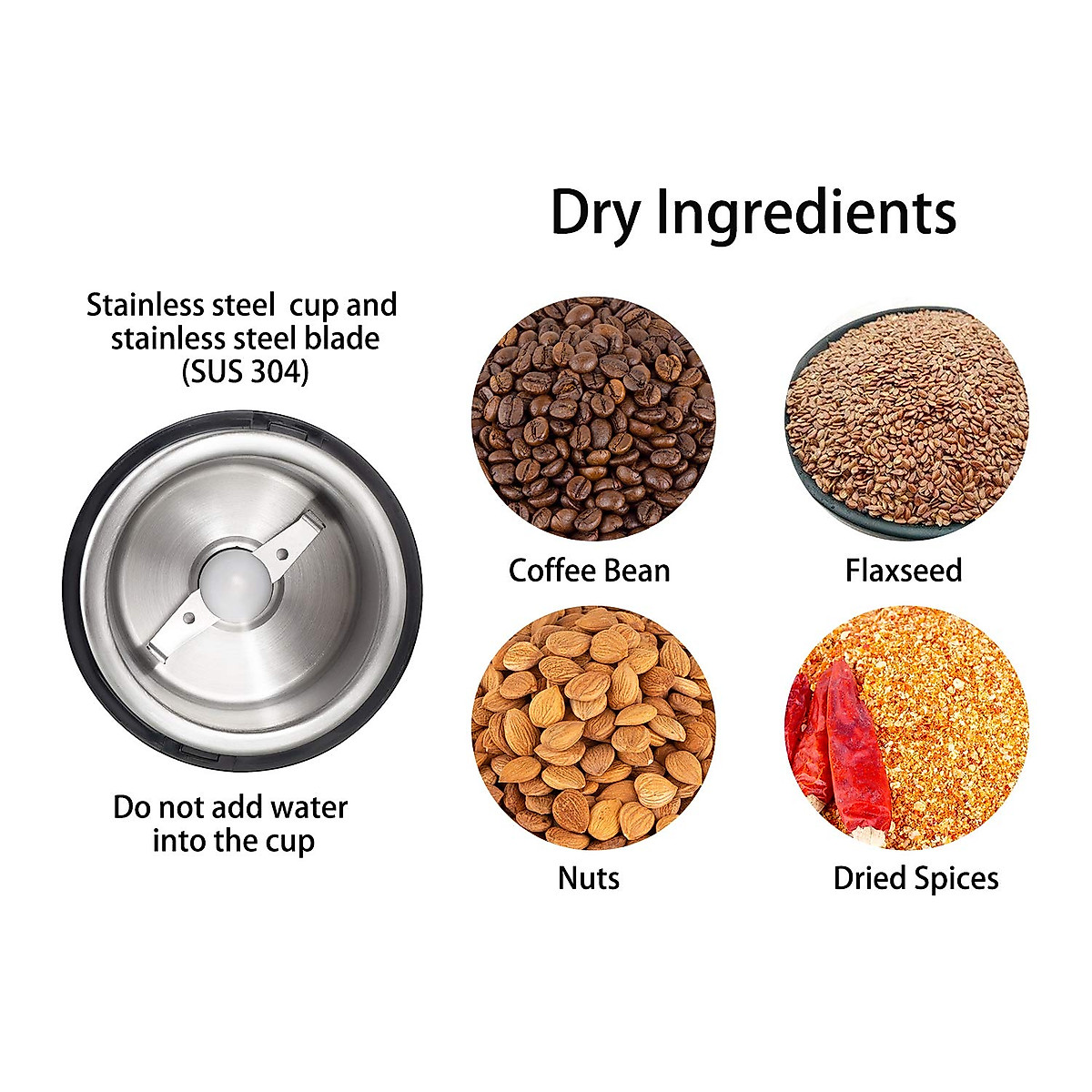 DR MILLS DM-7445 Coffee Grinder Electric Grinder Spice and Herb Grinder, Blade & cup made with SUS304 stianlees steel food grinders electric