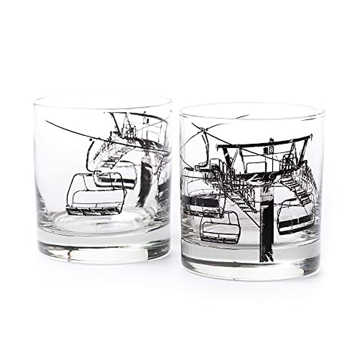 Black Lantern Whiskey Glasses – Rock Glass and Small Tumblers, Ski Lift Whiskey Glass – Mountain Decor Ski Lodge and Cabin Decor - Kitchen Cups - Ski Lift Drinking Glass