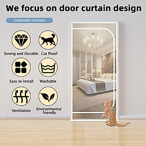 Upgraded Pet Screen Door Fits Doors Up to 36"x84",Heavy Duty Cat Proof Mesh Screen Door with Zipper Closure,Prevent Cats Running Out from Home,Bedroom,Living Room,Kitchen,(White)