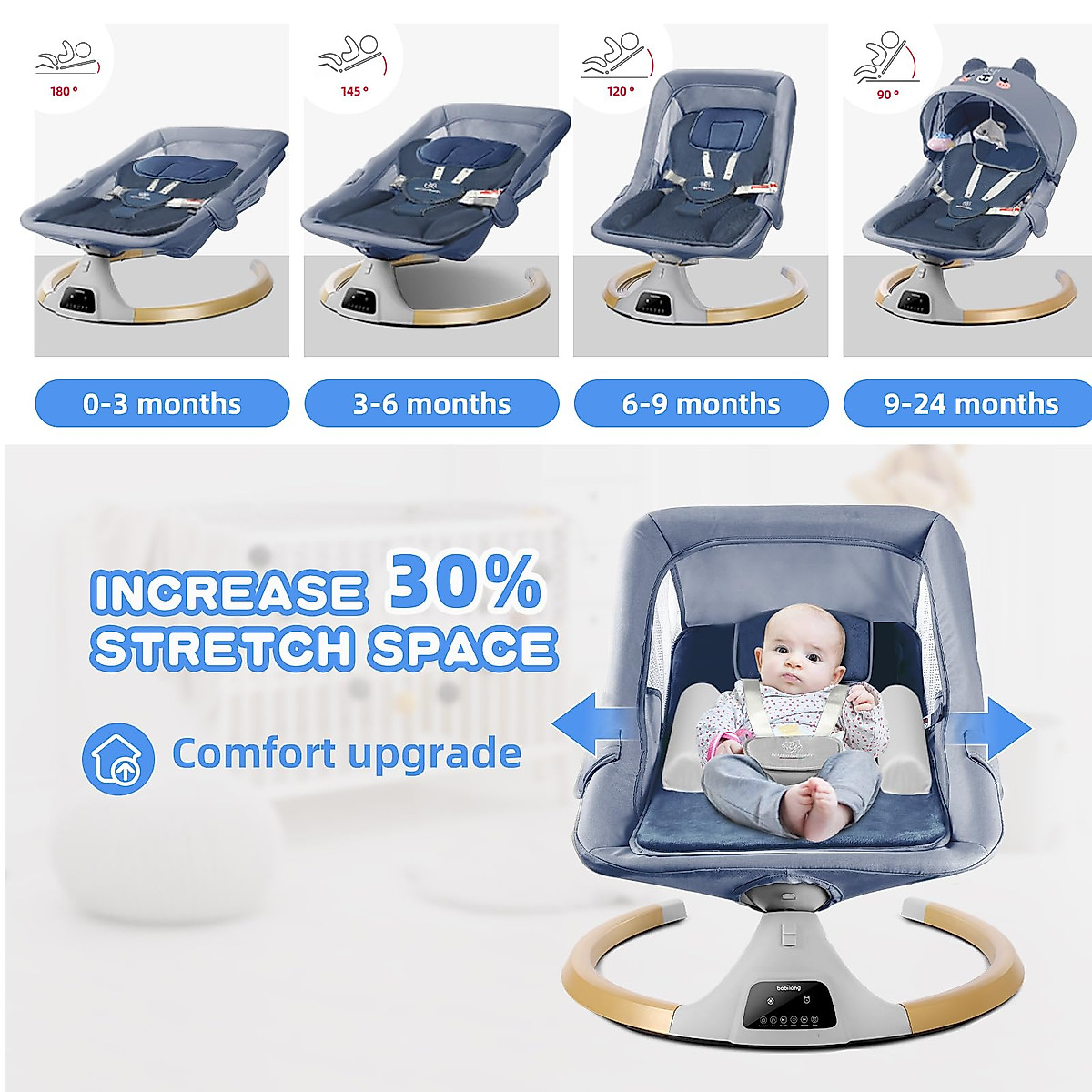 Baby Swings for Infants to Toddler,3 in 1 Electric Baby Swing Bluetooth Baby Rocker for Infants with Remote Control,Removable Dinner Plate,4 Gears Sway Time,Heavy Duty Base Infant Swing for 0-24 Month