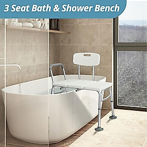 Winado Tub Transfer Bench for Bathtub with Backrest & Padded Armrest, Supports up to 330 lbs Aluminium Alloy Bath Chair Seat, White