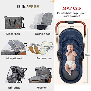 Shock Spring Stroller Compact 2 in 1 Infant Pram Baby Buggy|Folding|Adjustable Seat for Infant,Lightweight Pushchair Pram Stroller for 0-3 Years Kids (Color : Brown)