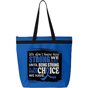 Fight Like a Girl How Strong We Are Darcey Tote Bag for Arthritis, Colon Cancer, Rectal Cancer Awareness - Blue Ribbon