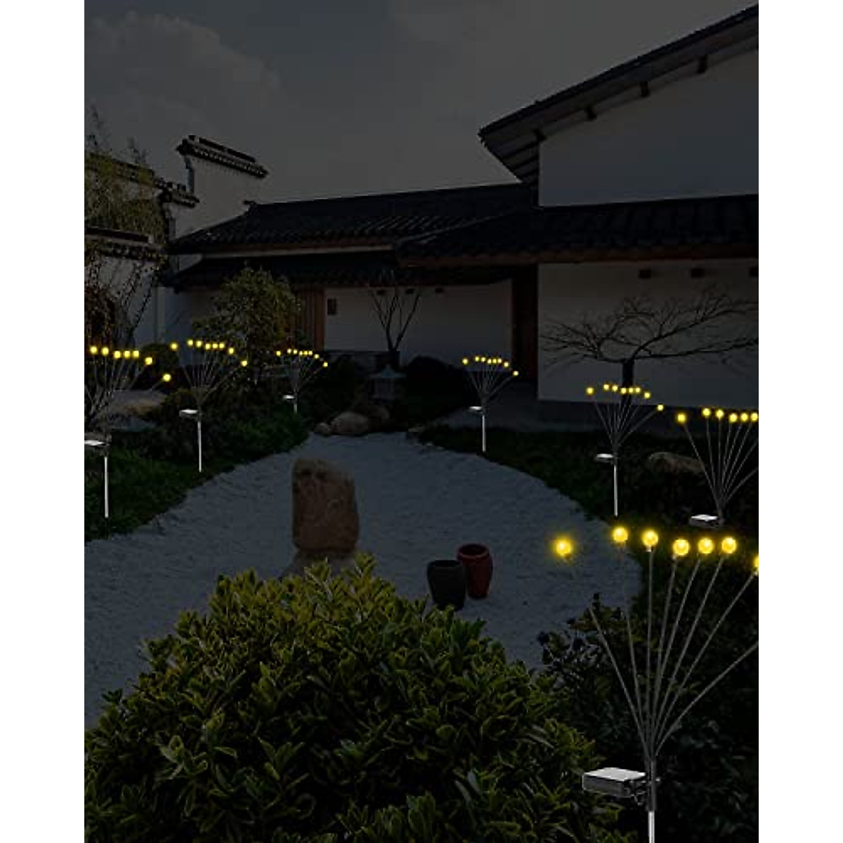 King Ma Solar Garden Lights, 2pcs 8 LED Solar Powered Firefly Lights Outdoor Starburst Swaying Vibrant Awaken Cheerful Yard Lights for Pathway Patio Landscape Decor (Warm White)