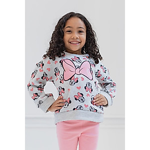 Disney Minnie Mouse Toddler Girls Pullover Fleece Sweatshirt and Leggings Outfit Set Light Grey/Pink 4T