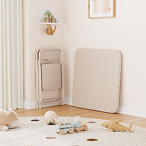 IDEALHOUSE Boys and Girls Folding Table and Chairs Set of 3, Portable Table and Chair with Pu Soft Cushion,Suitable for Eating,Reading and Playing