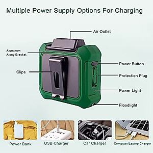 AquaGreen Portable Waist Fan, Mini Necklace Fan, 6000mAh Battery Operated Belt Fan, Can Use as Flashlight & Power Bank, Rechargeable Personal Wearable Fan for Outdoor Working Camping Trip