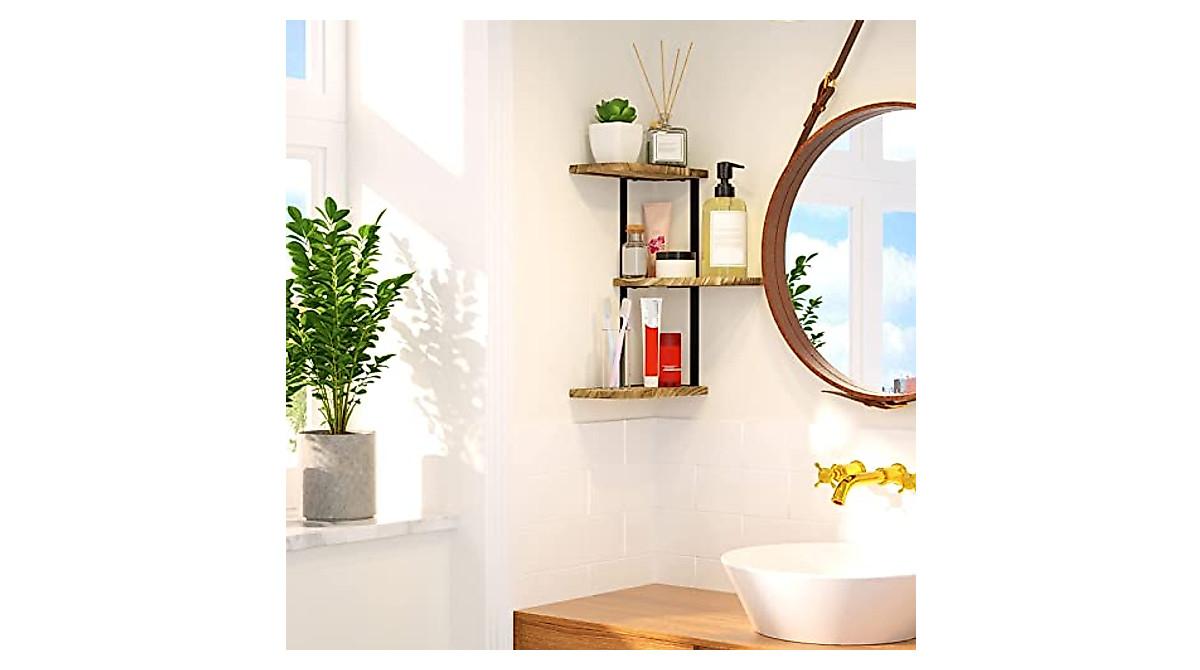 Love-KANKEI 3-Tier Rustic Corner Shelf - Space Saver