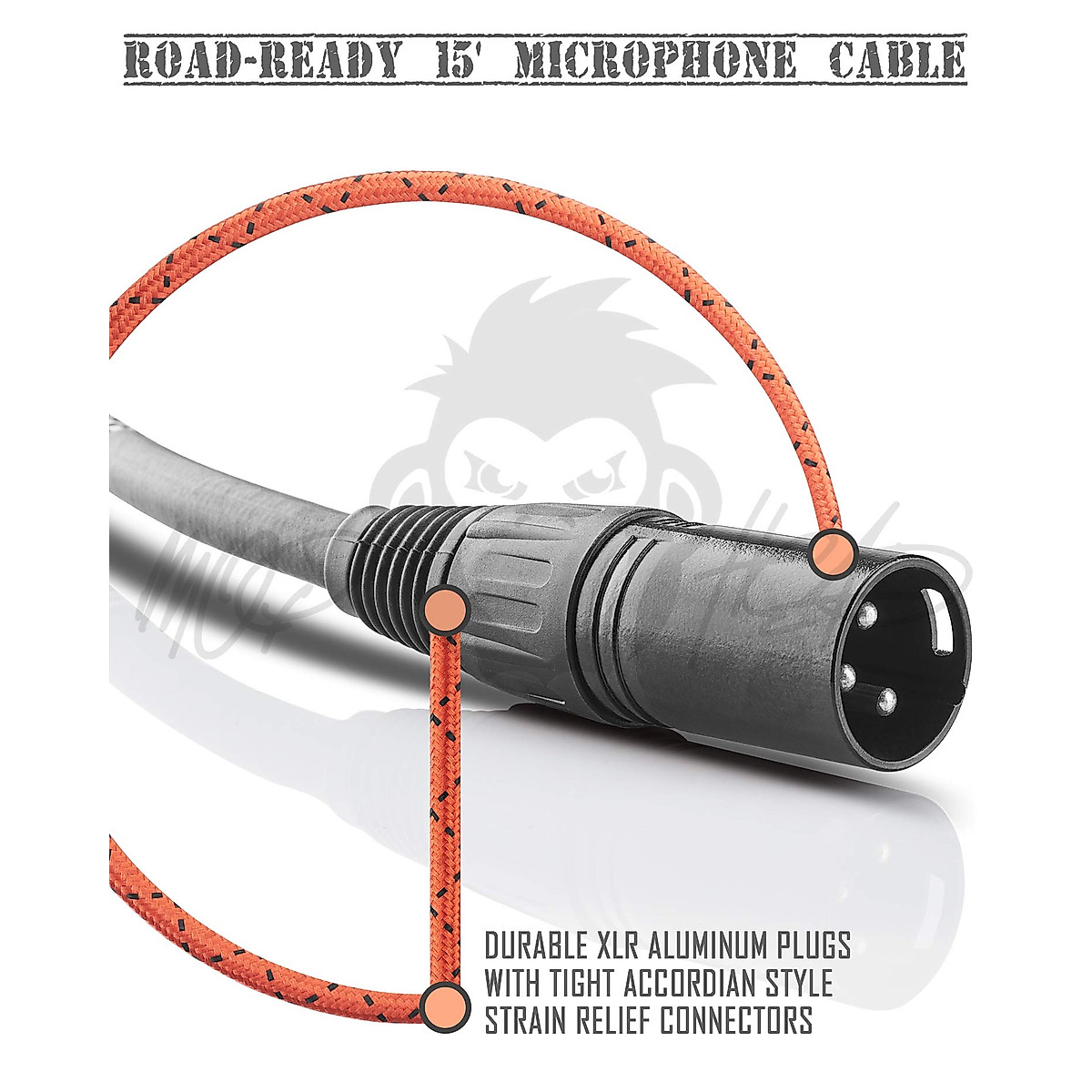 Mophead 15-Foot Balanced XLR Microphone Cable - 3-Pin XLR Male to XLR Female Pro Grade Double Insulated Tweed Braided (Red and Black Stripes)