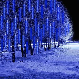 LED Meteor Shower Lights 30cm 10 Tubes 300 LED High Brightness Lcicle Cascading Icicle String Light for Christmas New Year Night Lighting Garden Tree Home Decor, Blue