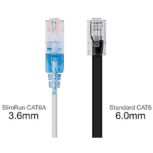 Monoprice Cat6A 25ft White 10-Pk Patch Cable UTP 30AWG 10G Pure Bare Copper Snagless RJ45 SlimRun Series Ethernet Cable