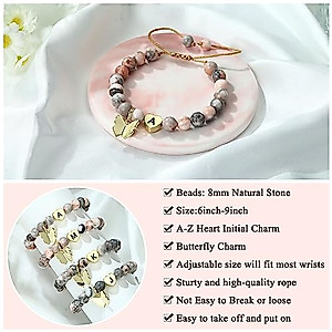 MONOZO Jewelry Gifts for Women Trendy, Women Jewelry Gold Heart Initial M Butterfly Bracelets for Her Birthday Gifts Valentines Day Christmas Jewelry Gifts for Women Natural Stone Bracelets Gifts