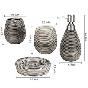MyGift 4 Piece Textured Ceramic Brown Bathroom Accessory Set Includes Soap Dish, Dispenser, Toothbrush Holder and Tumbler