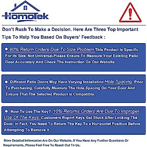 HOMOTEK 1 Pack Patio Door Handle Set, Replacement Sliding Door Handle with Key for Sliding Patio Door Thickness from 1-1/2" to 1-3/4", 3-15/16" Screw Hole Spacing, Mortise Lock, Reversible, White