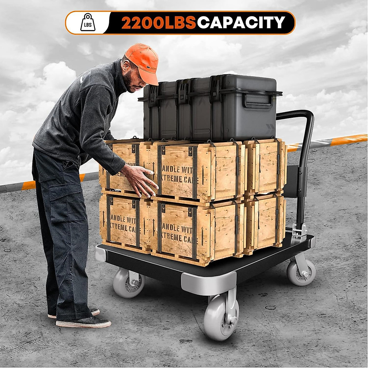 Steel Platform Truck Heavy Duty Flatbed Cart, 2200Lbs Push Cart Dolly, 36 x 24in Moving Flat Cart with 5'' Swivel Wheels